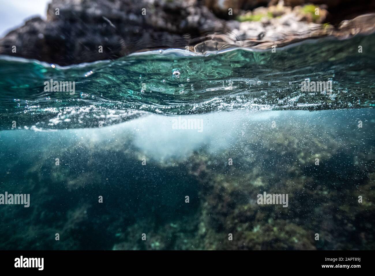 half over half underwater shot on a beautiful bay in Palma de Mallorca ...