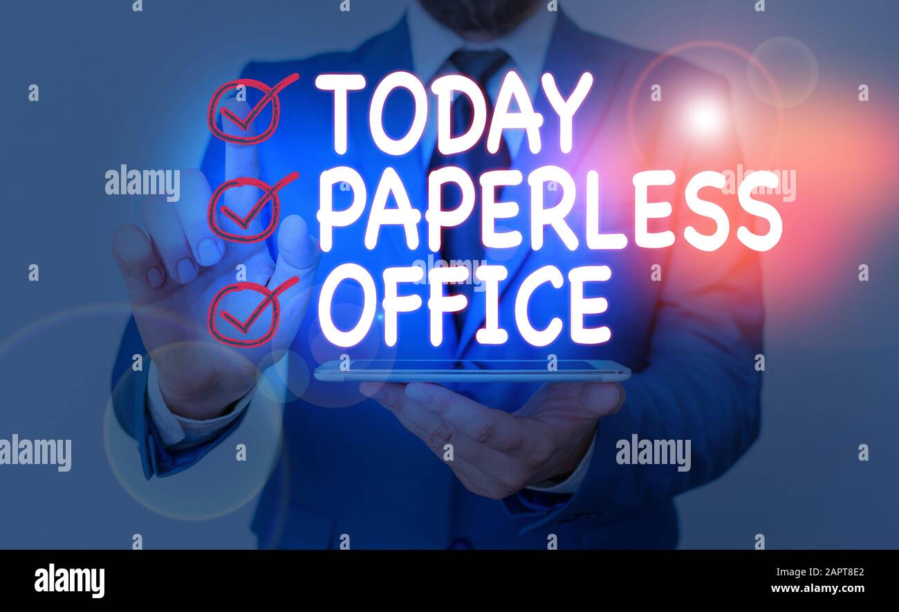 Writing note showing Paperless Office. Business concept for work ...