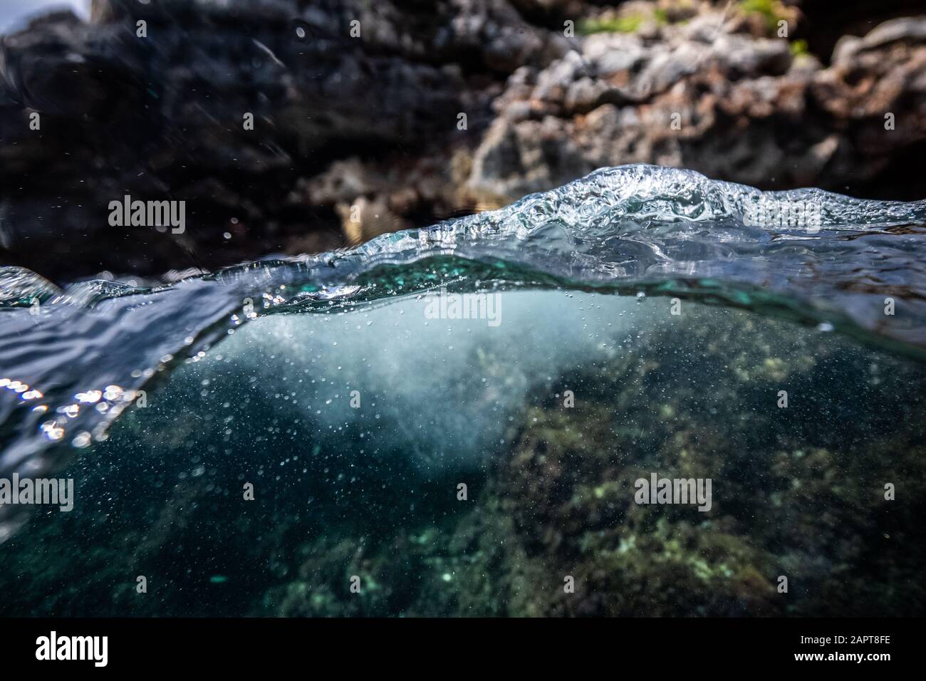 half over half underwater shot on a beautiful bay in Palma de Mallorca ...