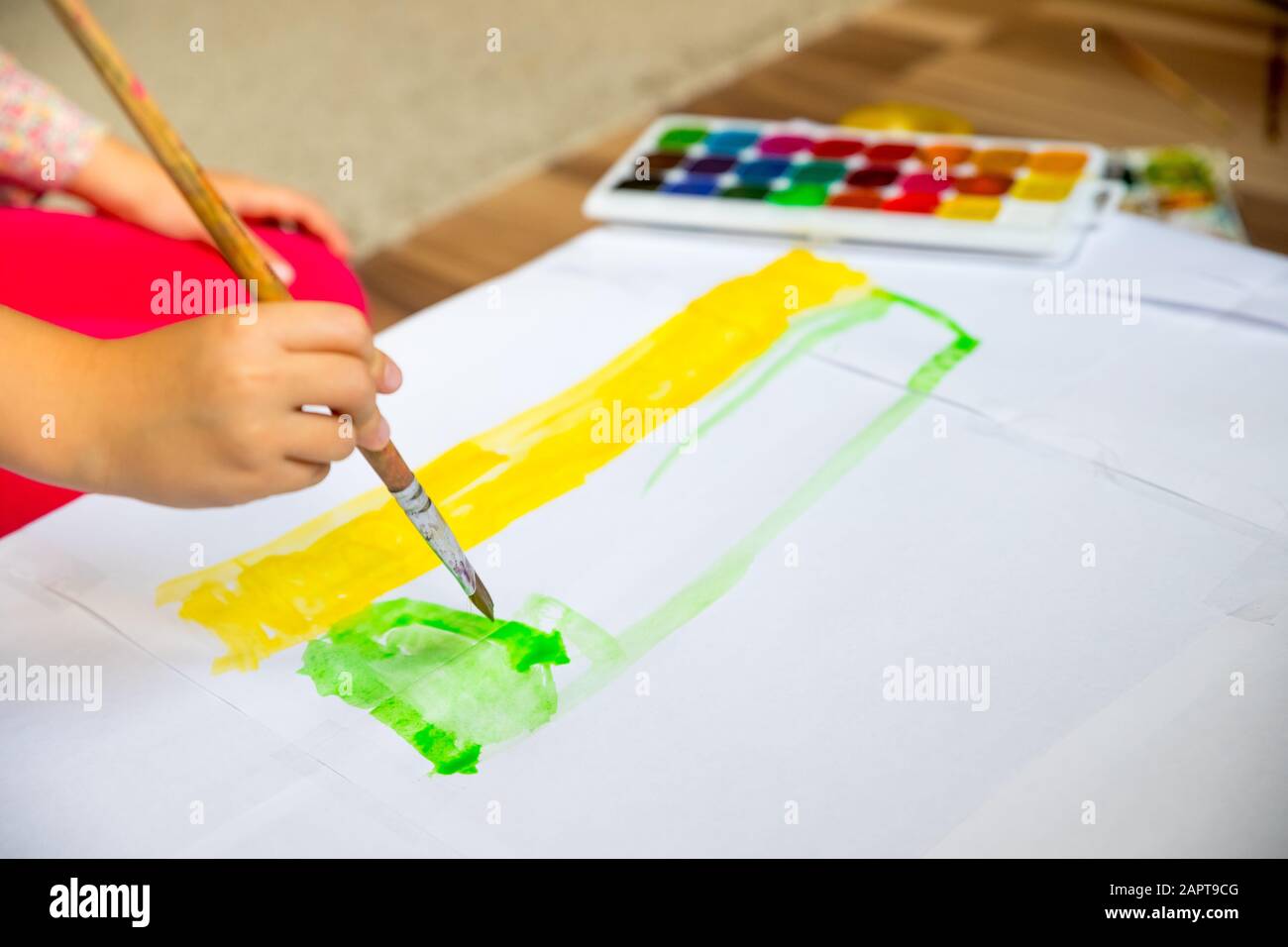 Preschool children cute little girl painting and drawing Stock Photo ...