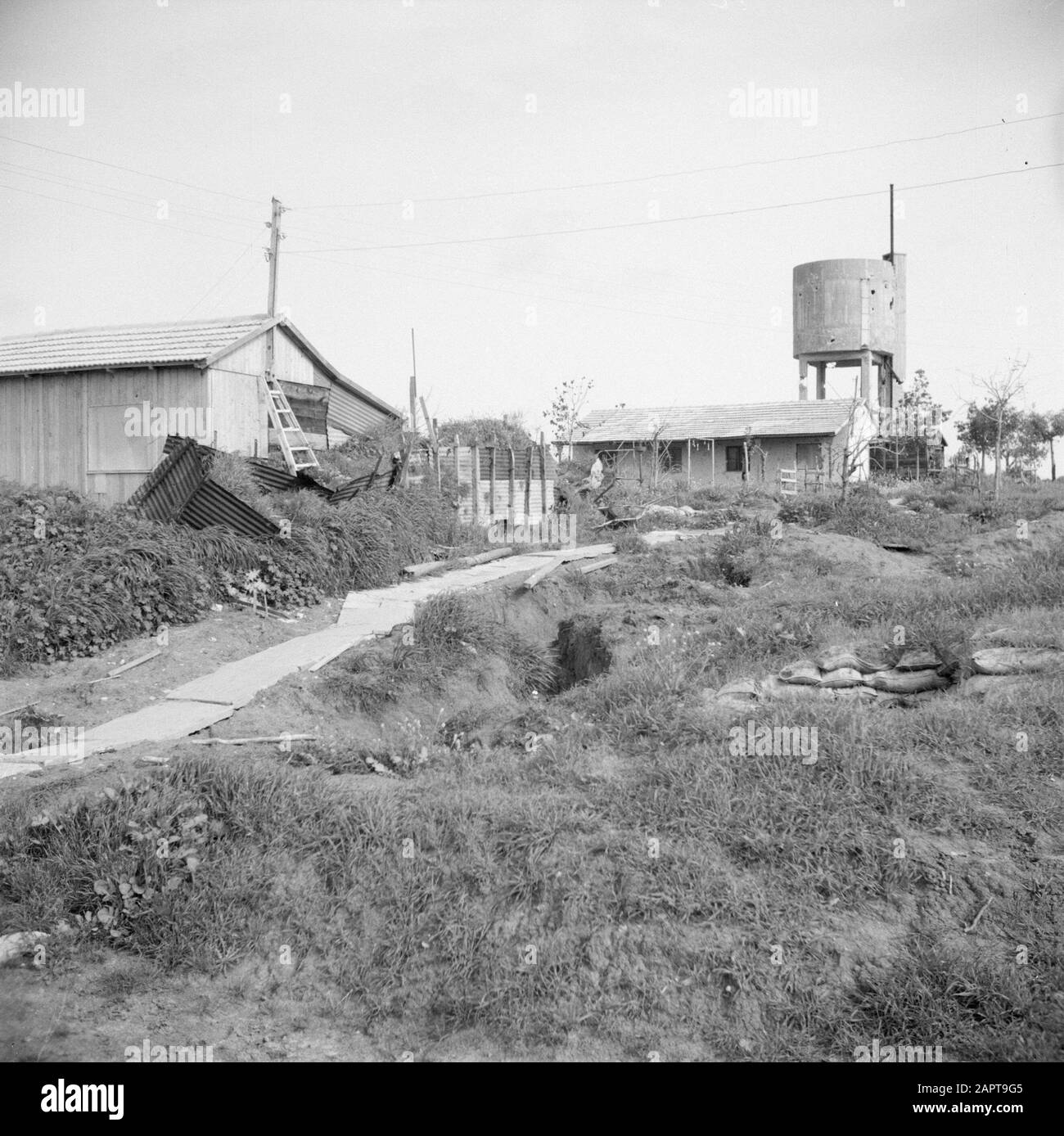 Israel 1948-1949: kibbutz Negbah Buildings and water tower of kibbutz ...