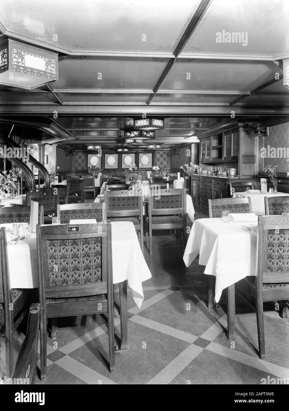 Ship interiors Covered tables in the dining room of a ship Annotation ...