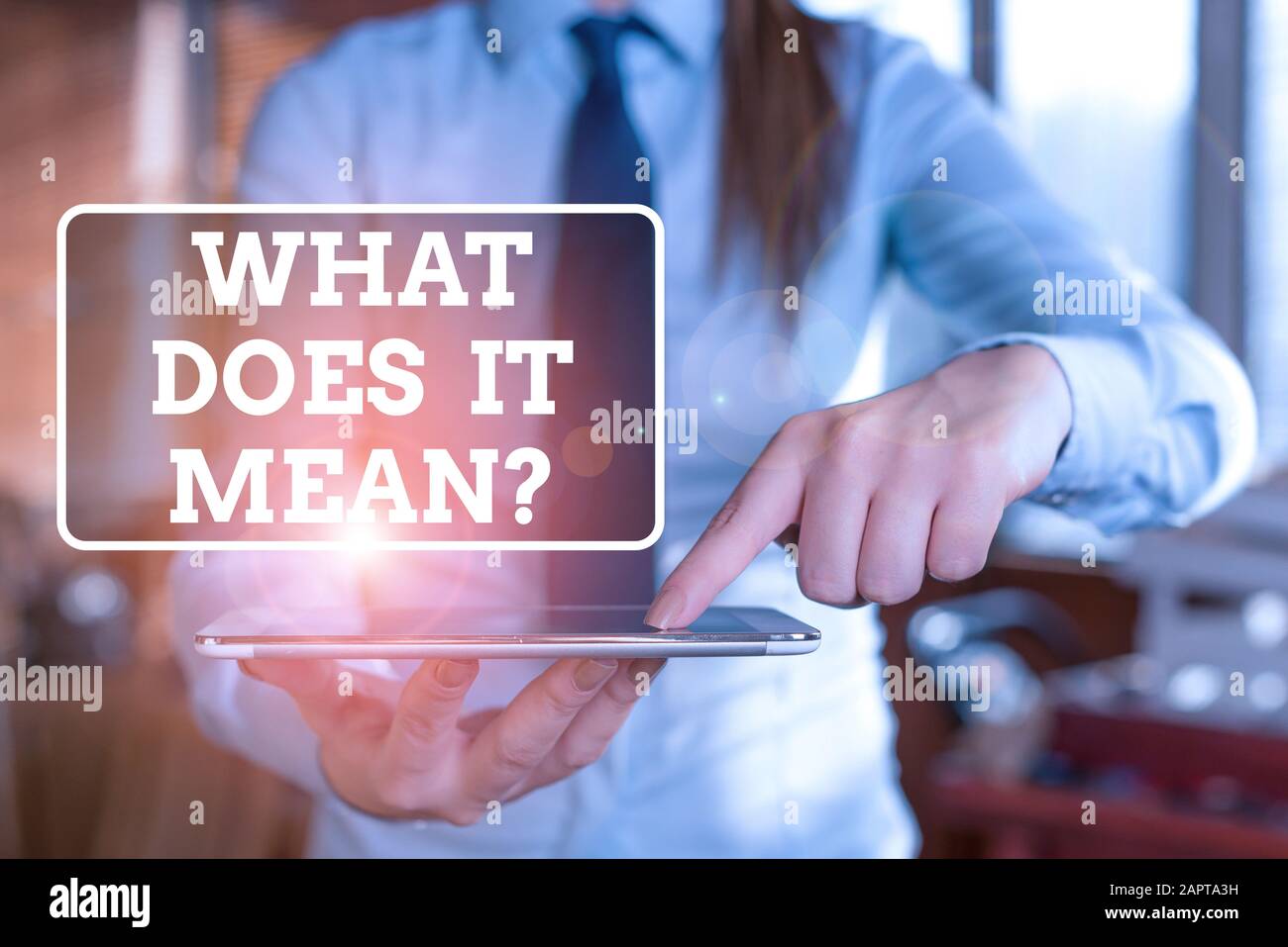 Handwriting text What Does It Mean question. Conceptual photo Give me ...