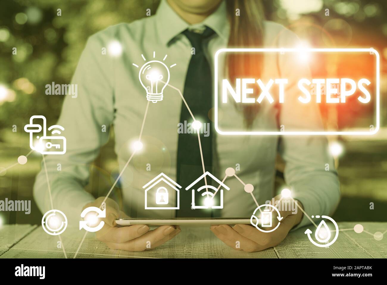 Writing note showing Next Steps. Business concept for something you do ...