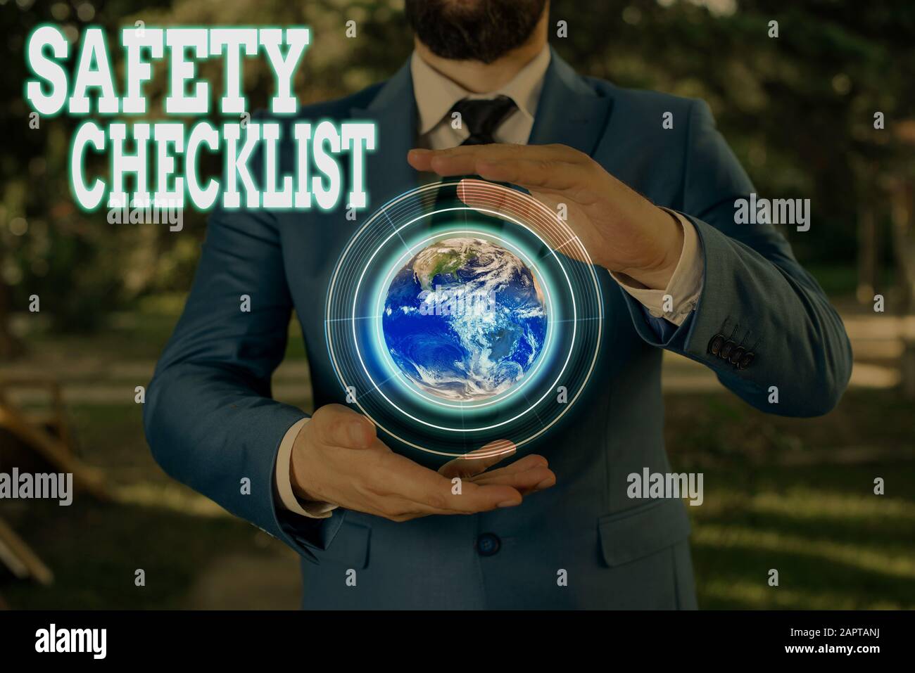 Text sign showing Safety Checklist. Business photo showcasing list of ...