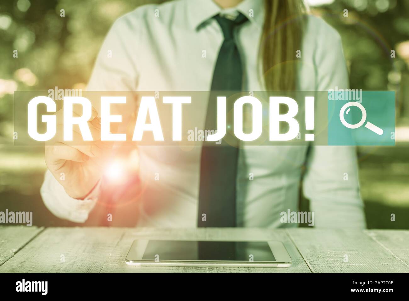 Conceptual hand writing showing Great Job. Concept meaning used praising someone for something ...