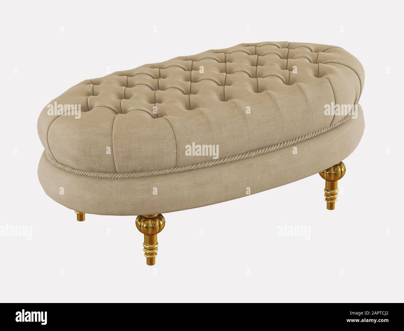 Oval pouf capitone on a white background Stock Photo - Alamy