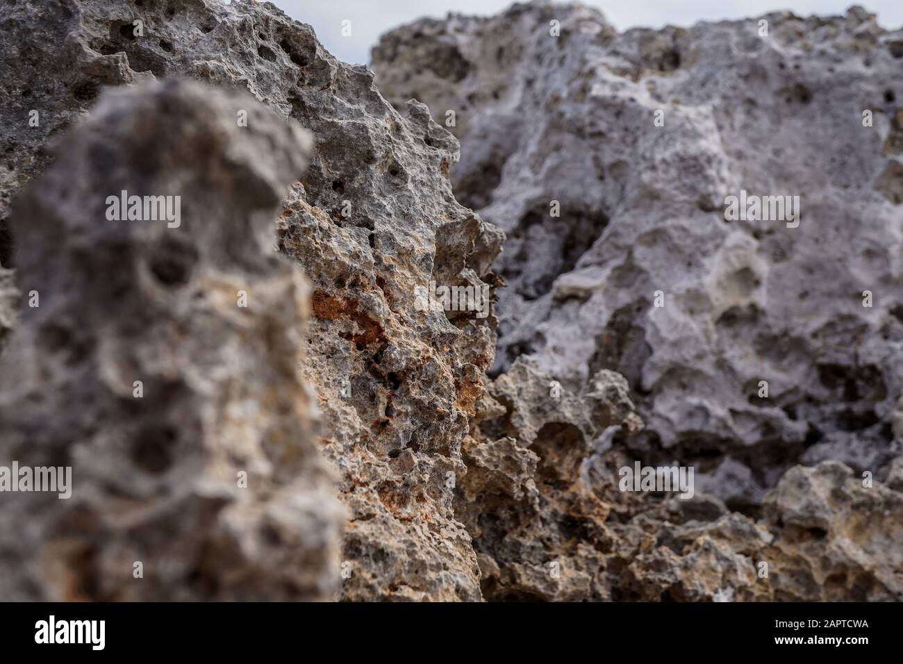 great rock texture close up photography, blue sky background Stock ...