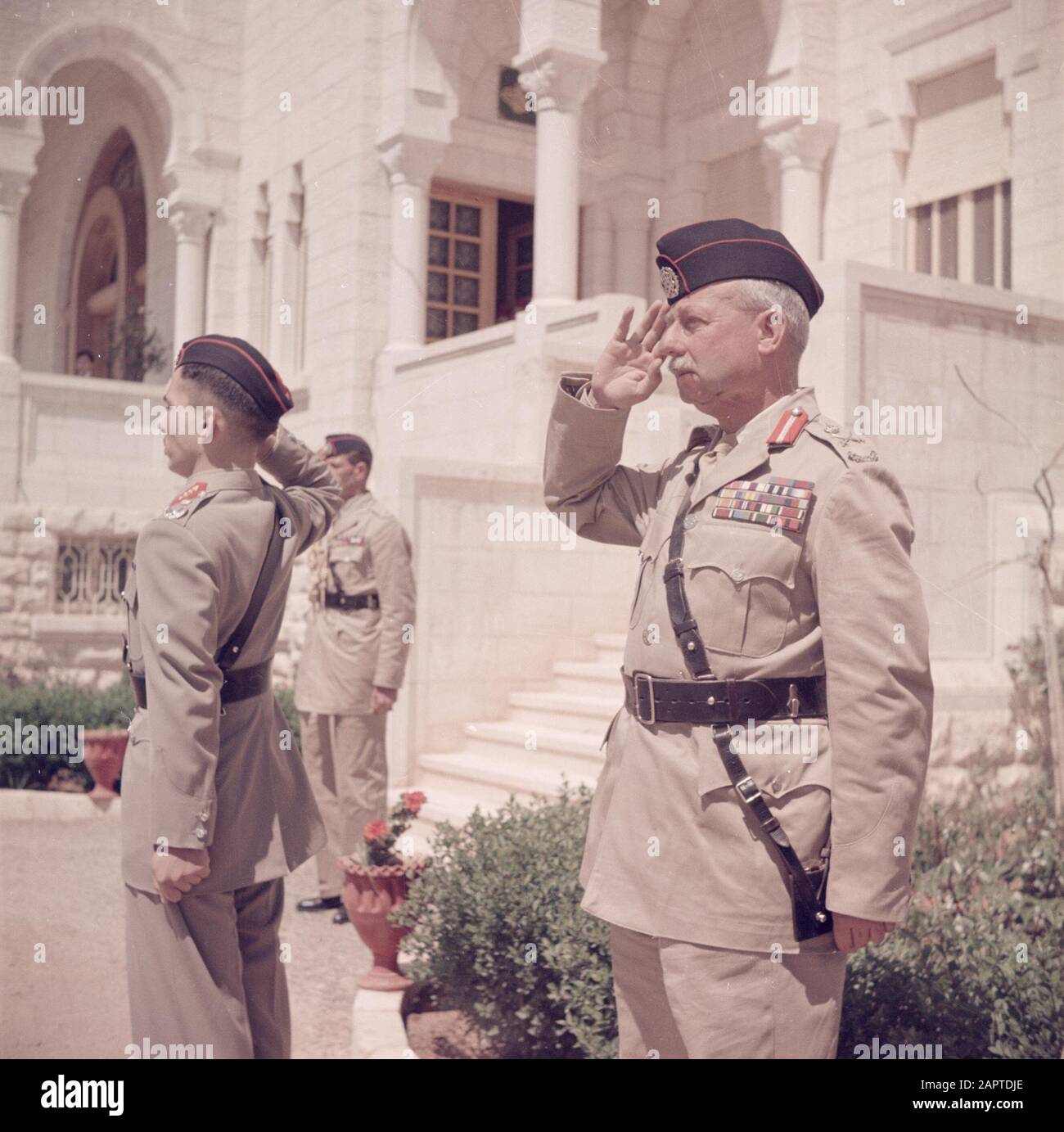 In Jordan Glubb Pasha and King Hussein at a parade of the Honor Guard ...