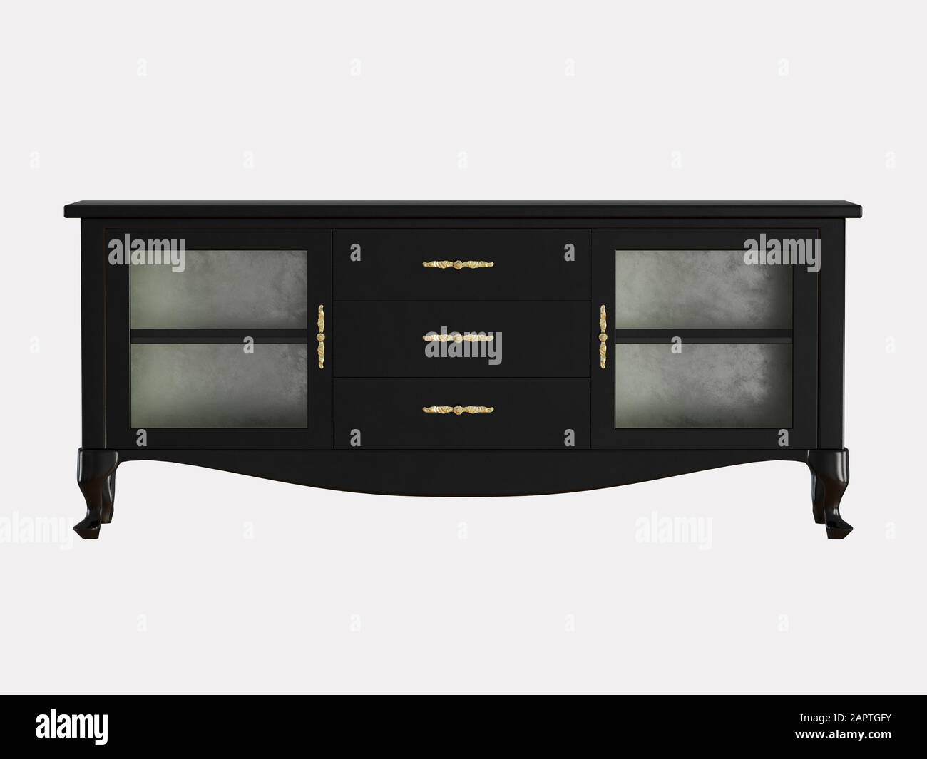 Black chest of drawers with boxes on a white background 3d rendering ...