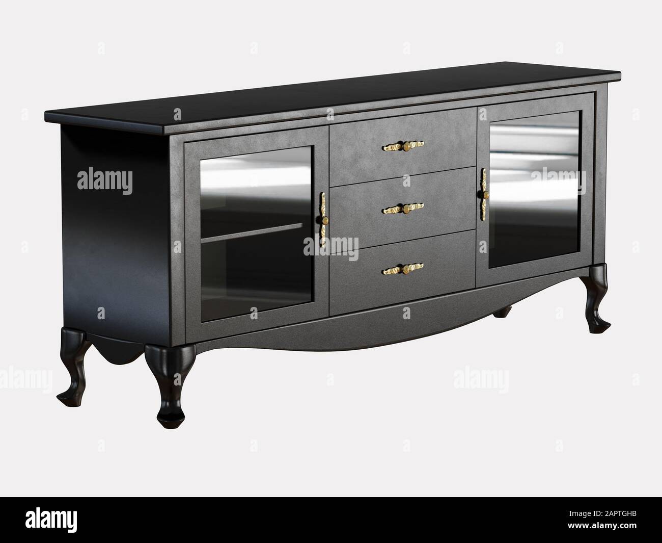 Black chest of drawers with boxes on a white background 3d rendering ...