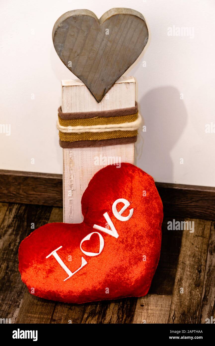 Valentines Day background with two hearts Portrait Stock Photo - Alamy