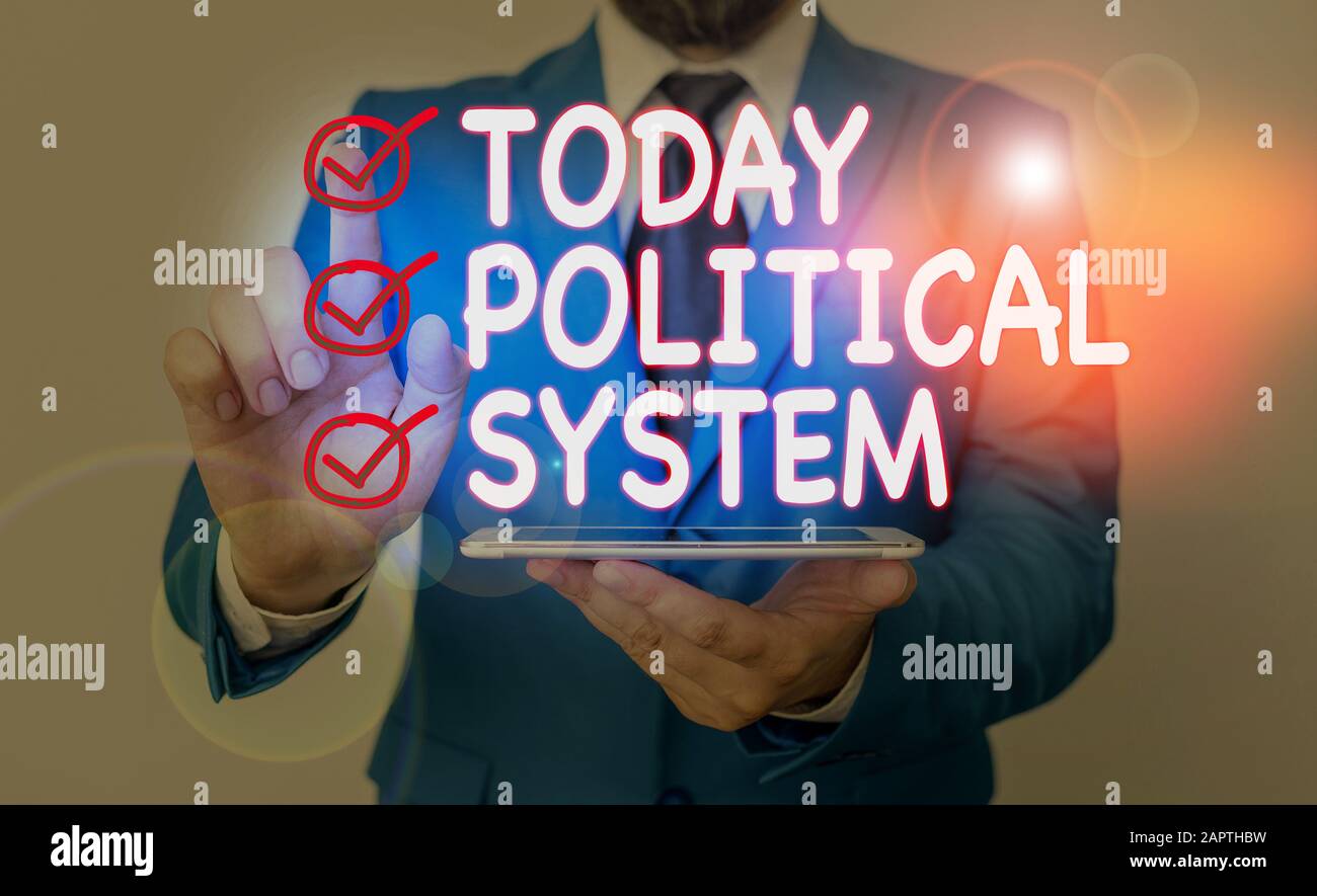 Writing note showing Political System. Business concept for the process ...