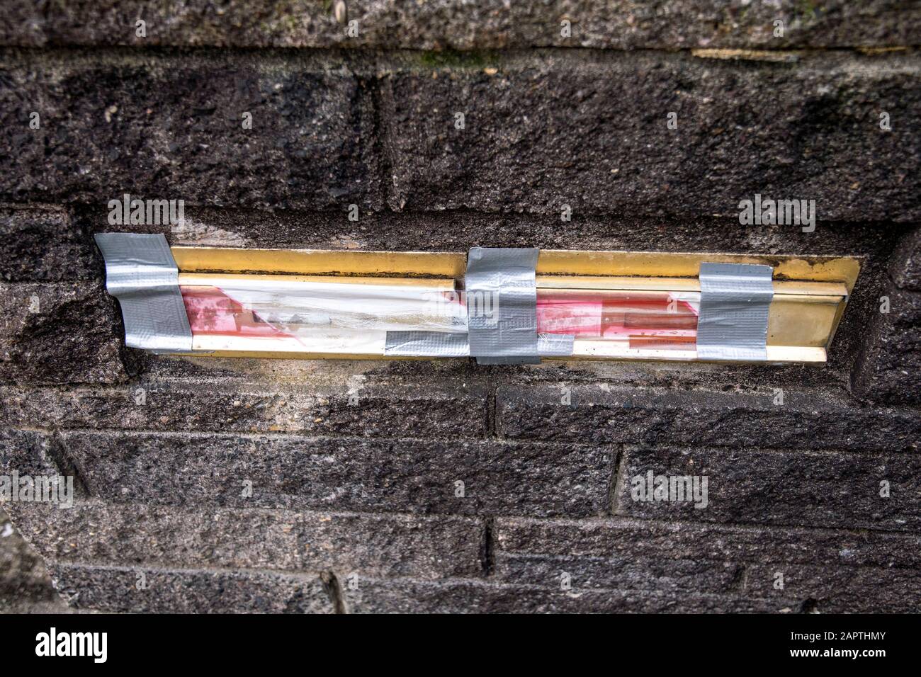 Silent letterbox glued closed not more in use Stock Photo - Alamy