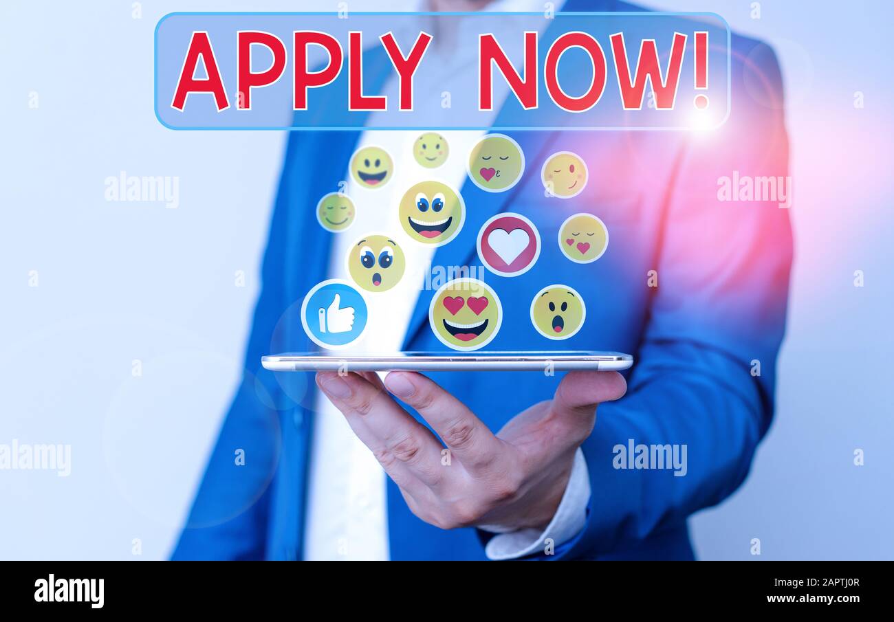 Conceptual hand writing showing Apply Now. Concept meaning request ...