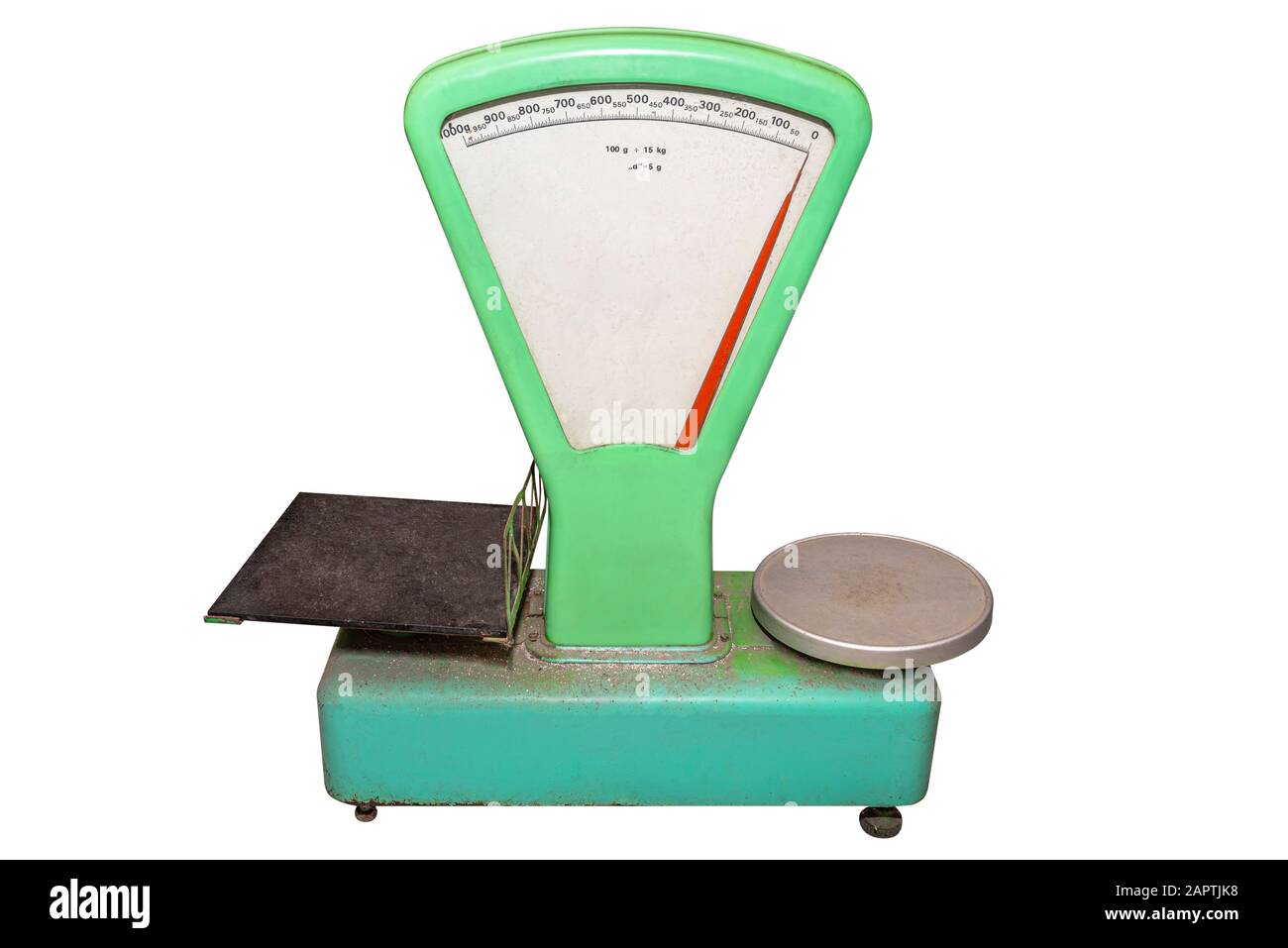 Classic, green weight scale, isolated on a white background with a ...
