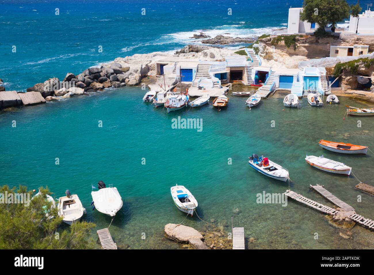 Harbour; Mandrakia Village, Milos Island, Cyclades, Greece Stock Photo ...