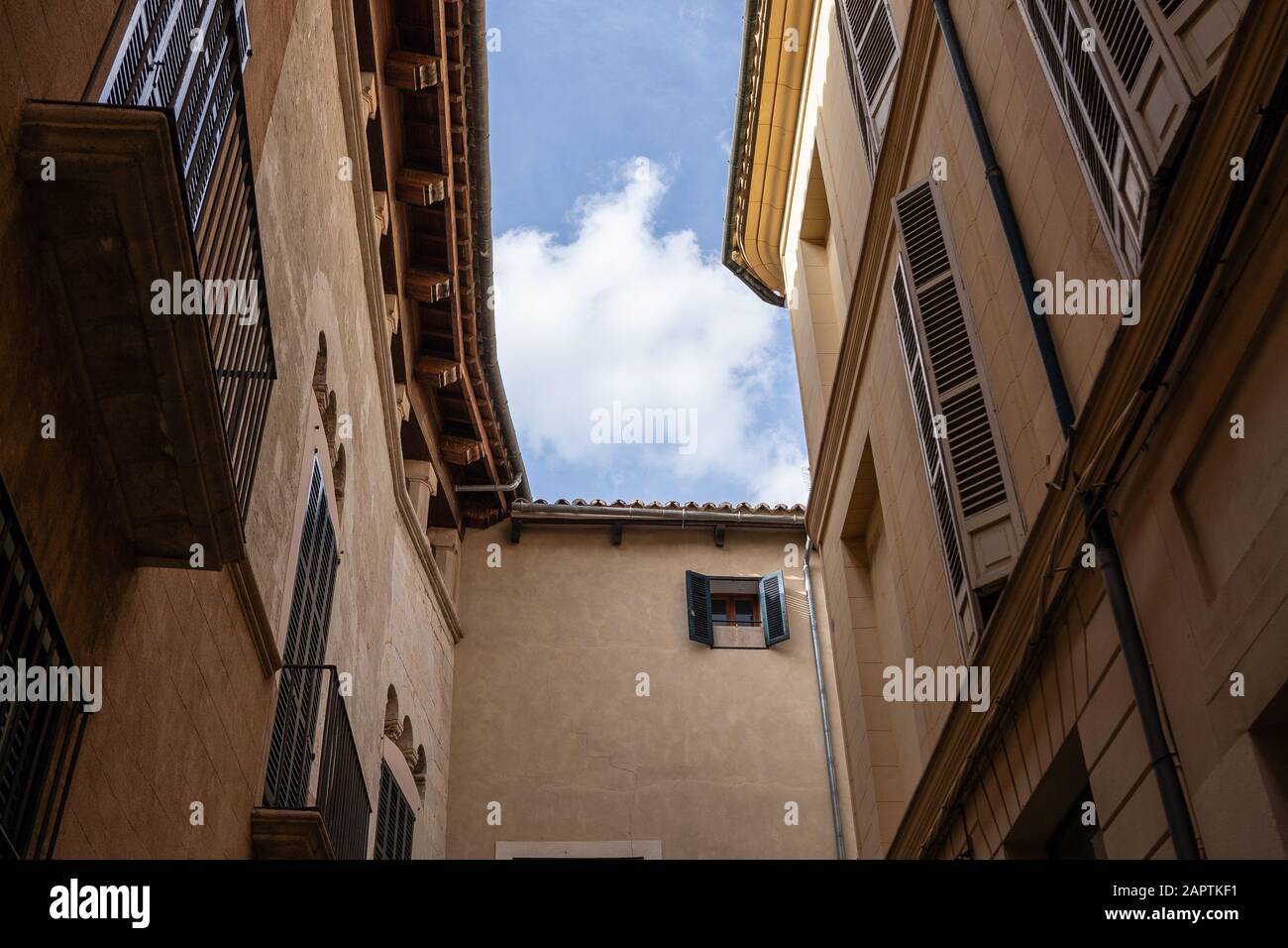 in the streets of palma de Mallorca Spain with great sky in the ...