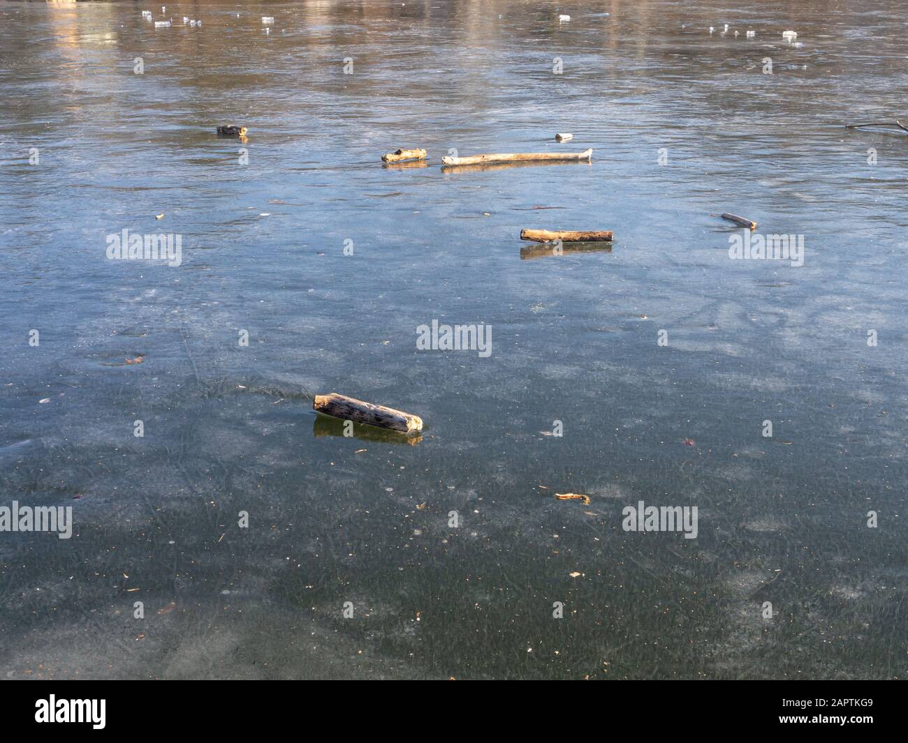 by the partially frozen lake on a cold sunny winter day Stock Photo - Alamy