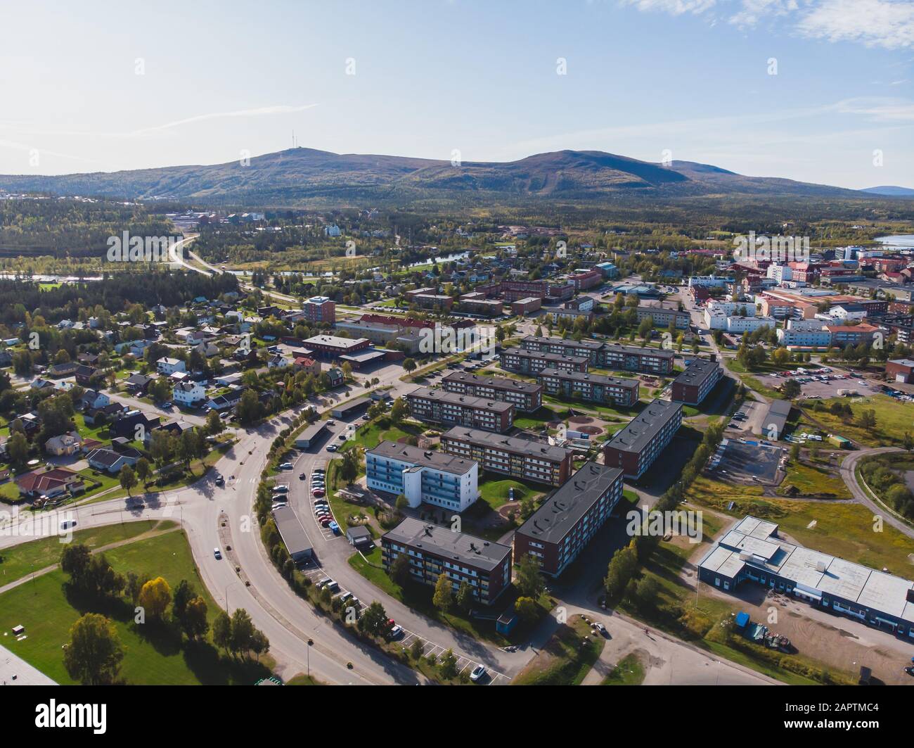 Aerial summer sunny view of Gallivare town, a locality and the seat of ...