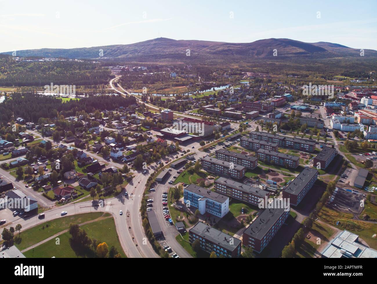 Aerial summer sunny view of Gallivare town, a locality and the seat of ...