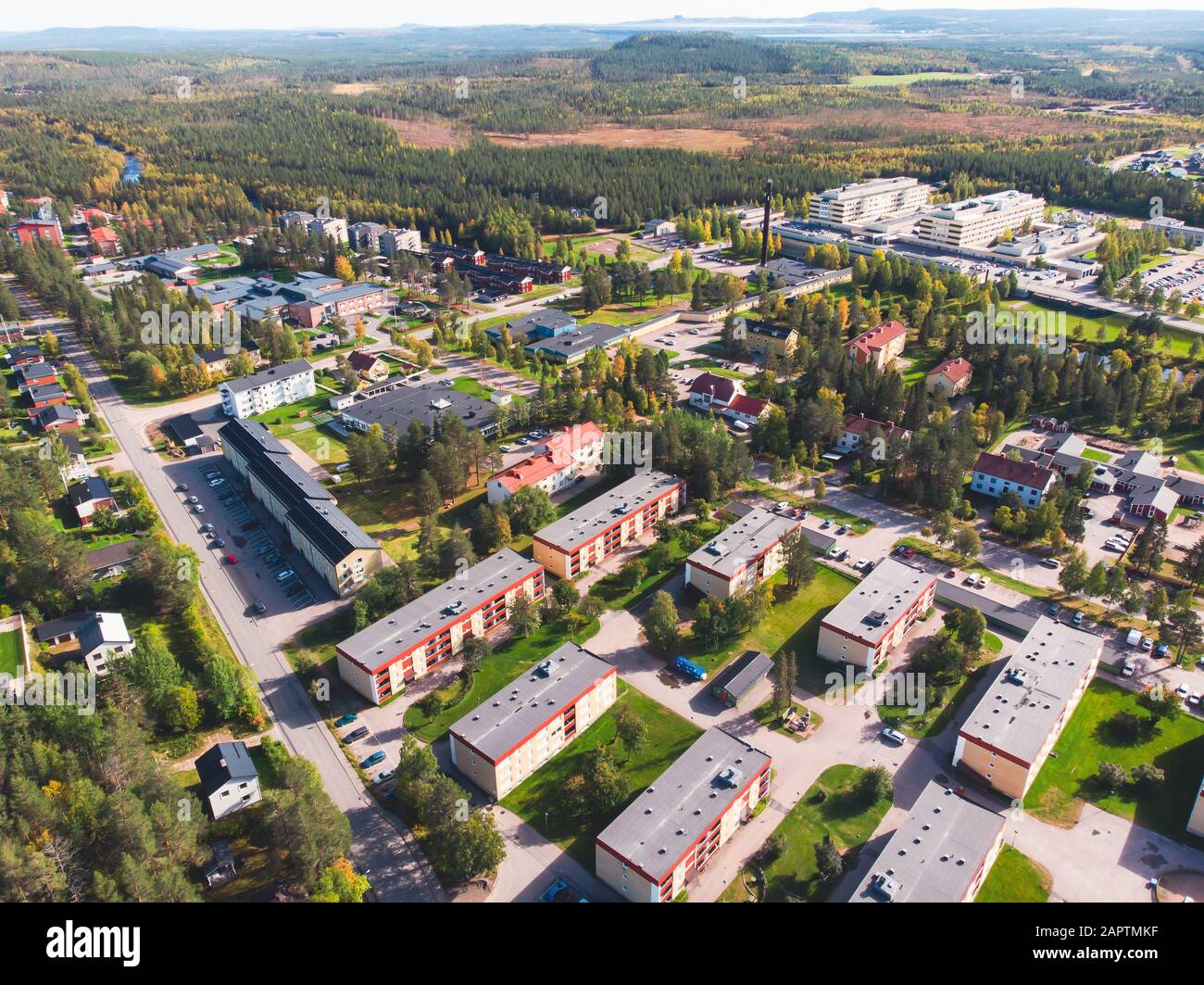 Aerial summer sunny view of Gallivare town, a locality and the seat of ...