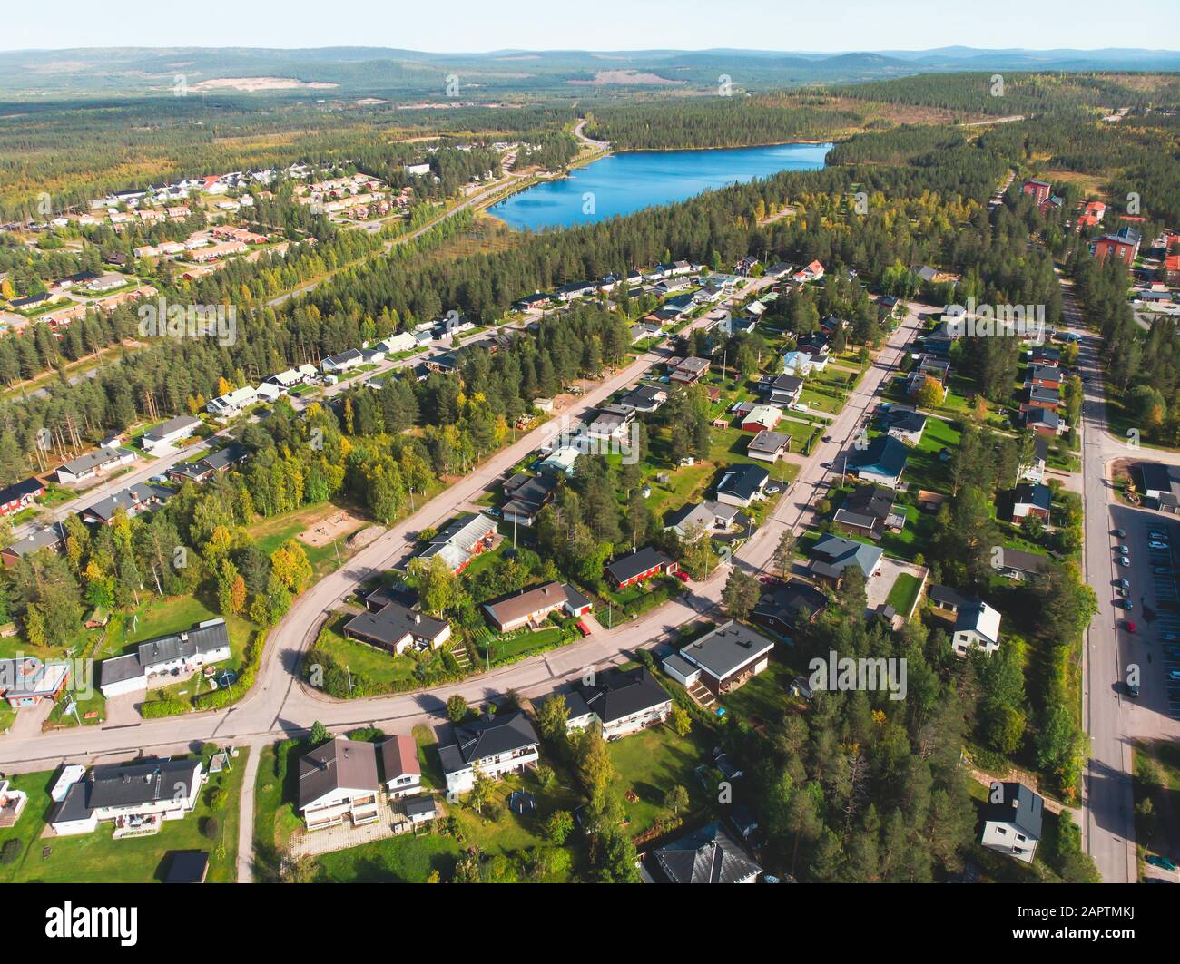 Aerial summer sunny view of Gallivare town, a locality and the seat of ...
