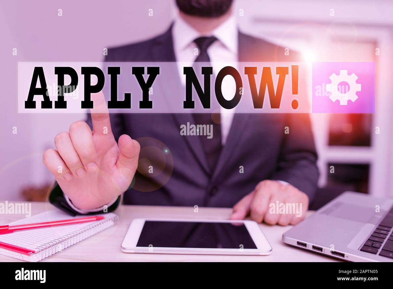 Word writing text Apply Now. Business photo showcasing request ...