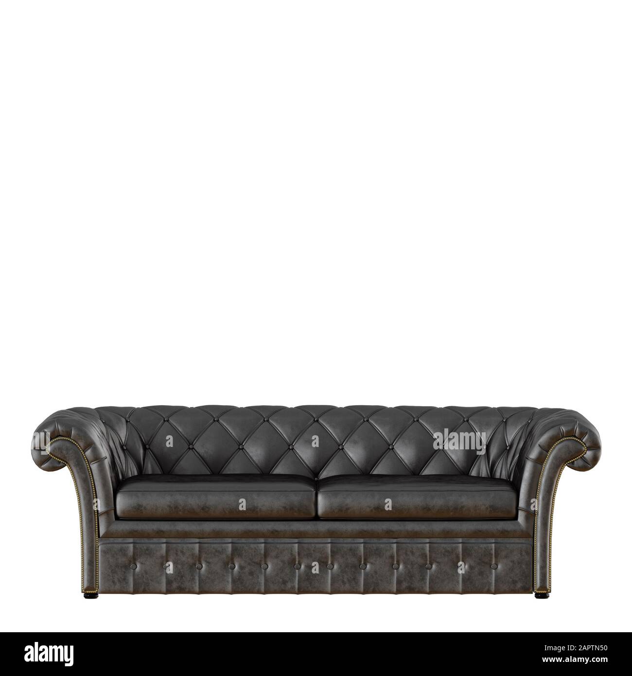 Black capitone sofa on white background 3d rendering Stock Photo - Alamy