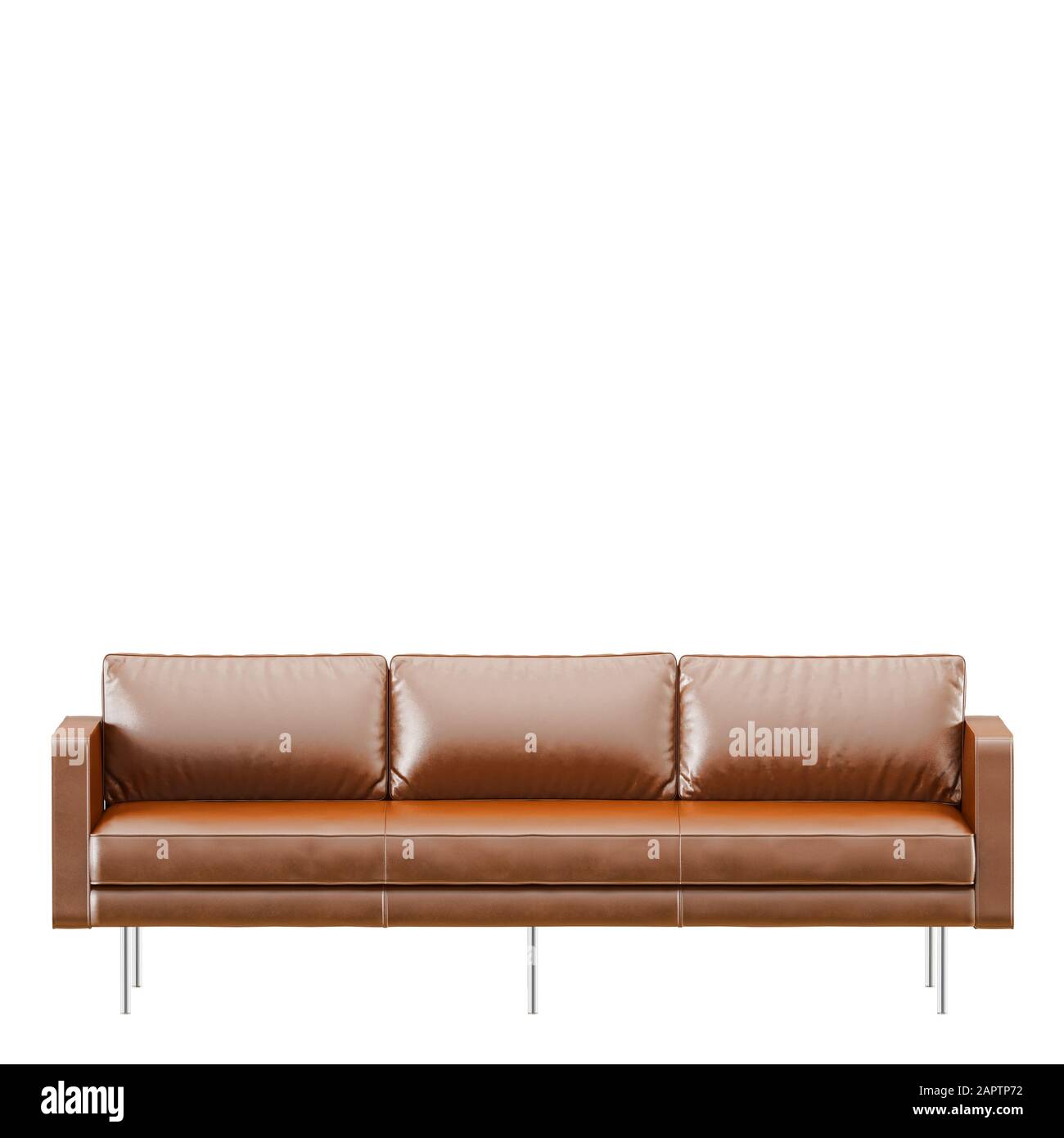 Brown three-seater leather sofa on a white background 3d rendering ...