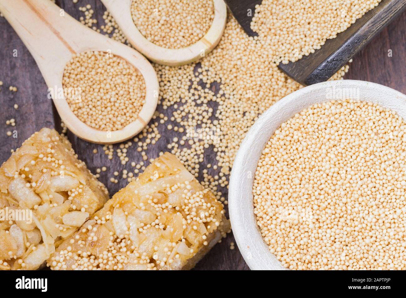 grains and amaranth energetic bar on the table - Amaranthus Stock Photo ...