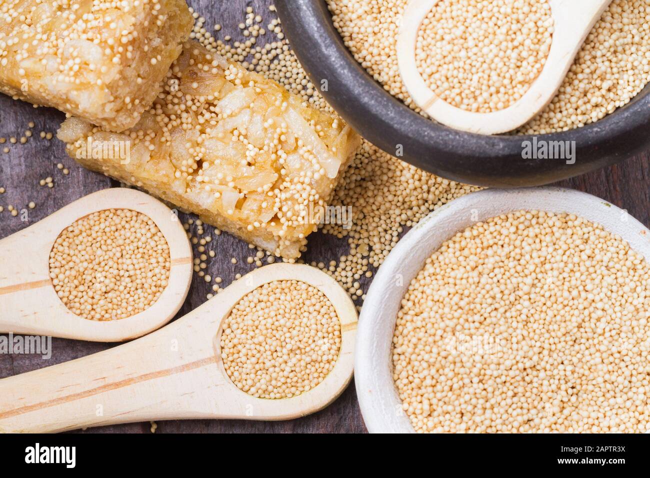 grains and amaranth energetic bar on the table - Amaranthus Stock Photo ...