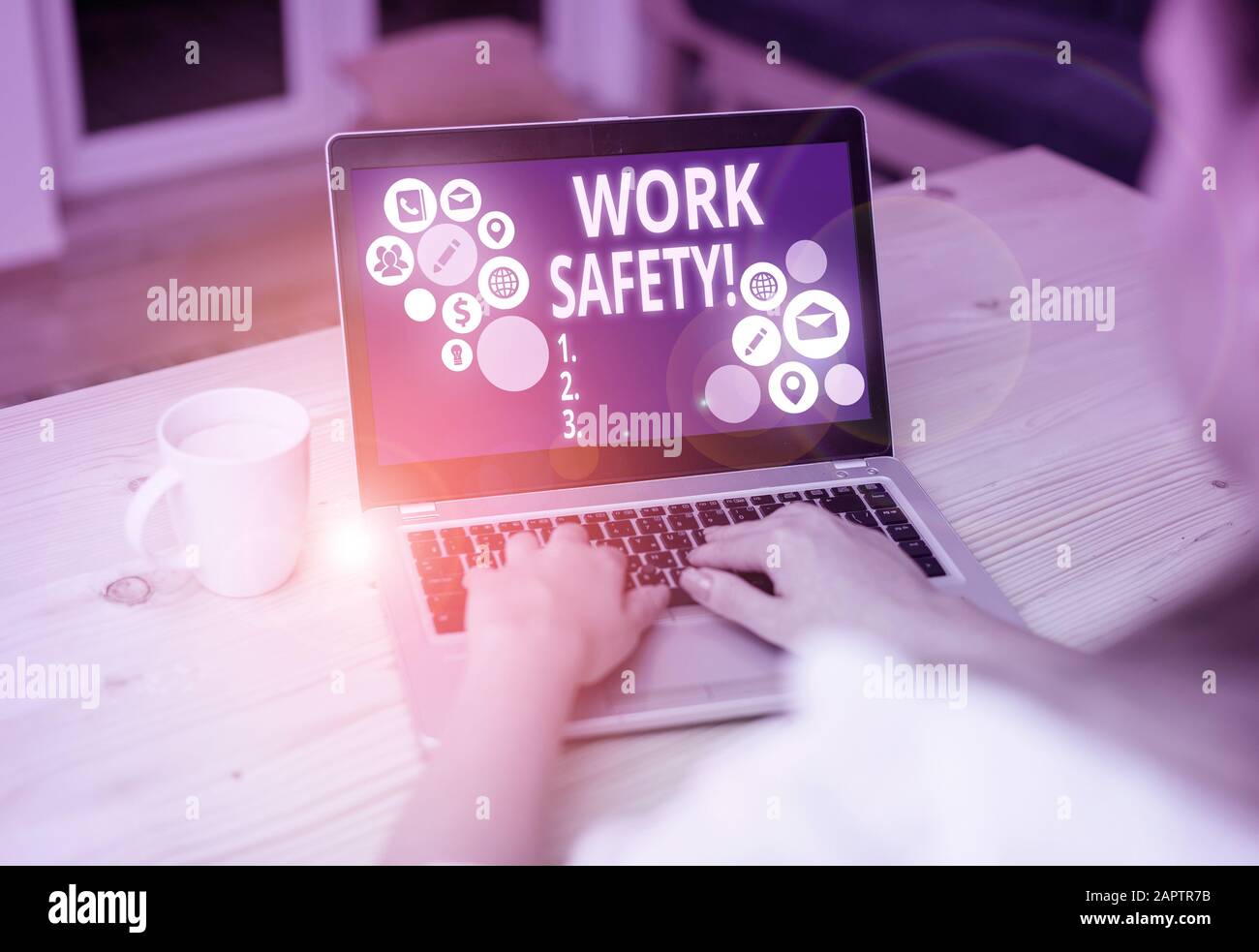 Writing note showing Work Safety. Business concept for policies and ...