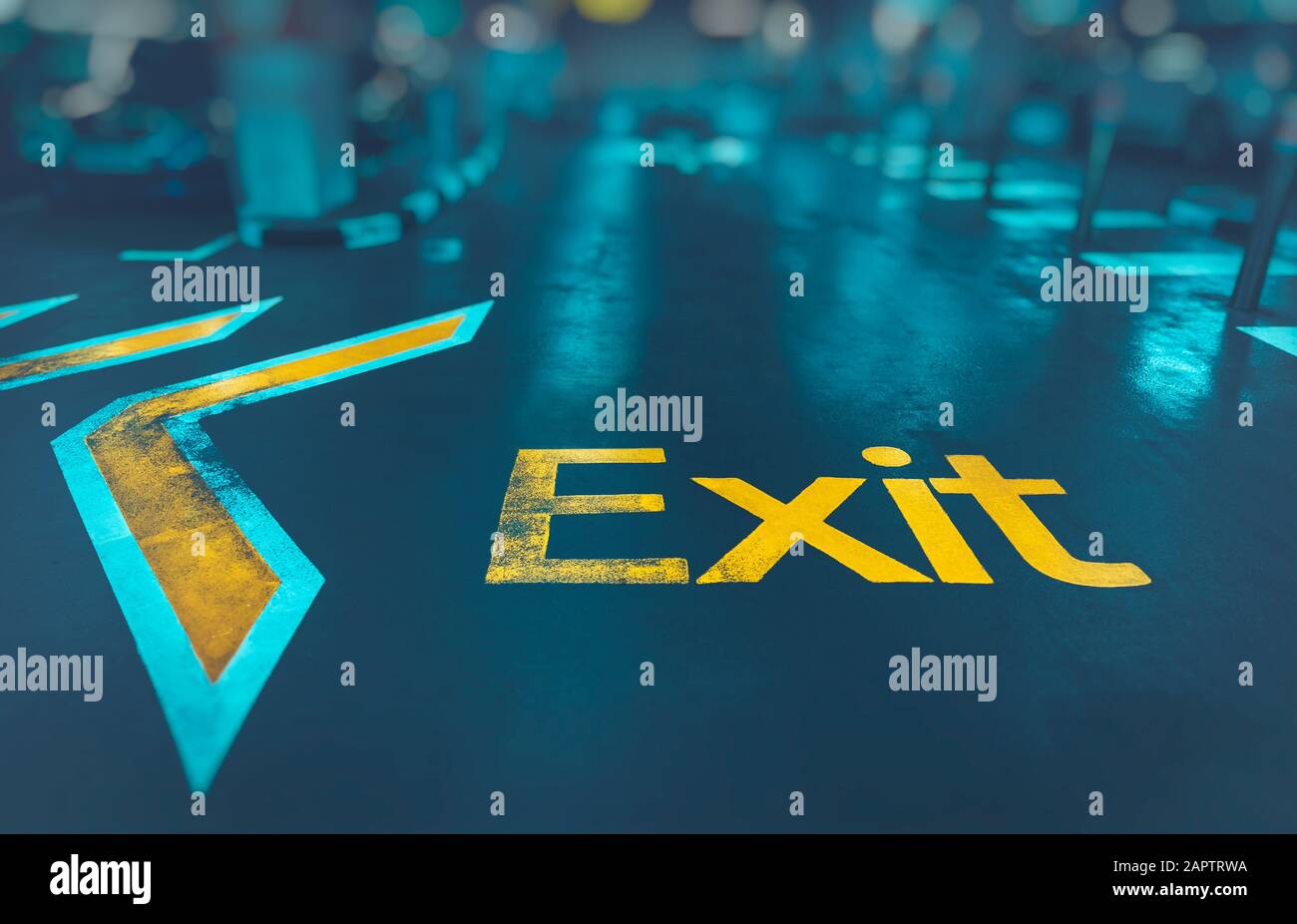 Exit background, big yellow arrow to exit from subway, direction sign ...