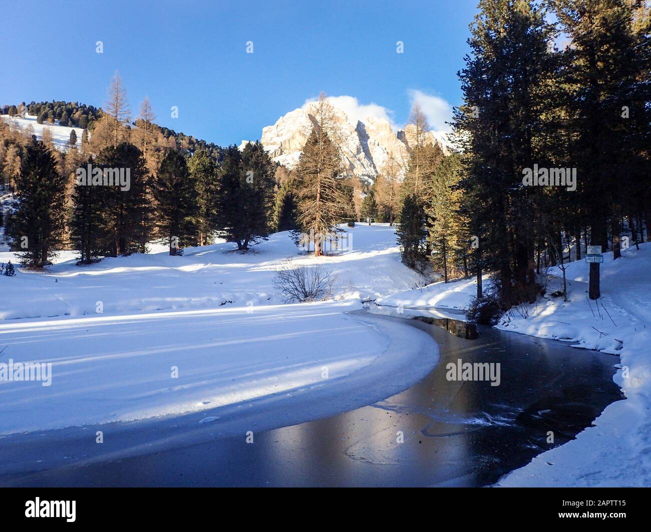 Selva di Valgardena, Italy: panorama of the snowy Dolomites Stock Photo ...