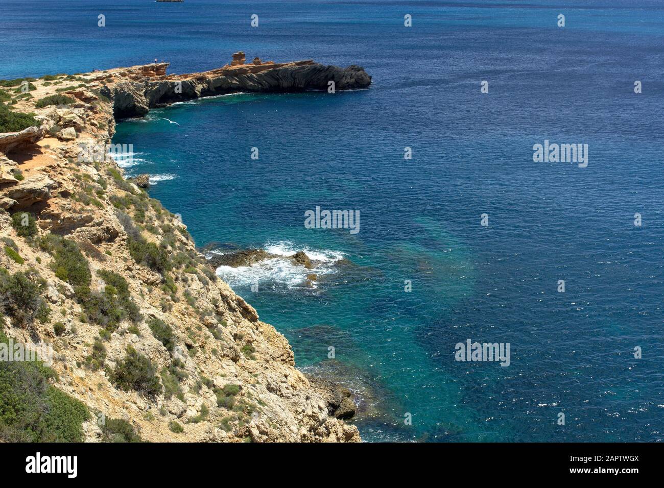 Beautiful rocky coast at the Balearic sea with blue clean water without ...