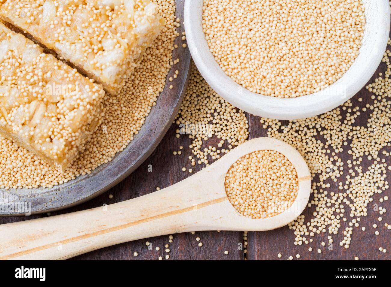 grains and amaranth energetic bar on the table - Amaranthus Stock Photo ...