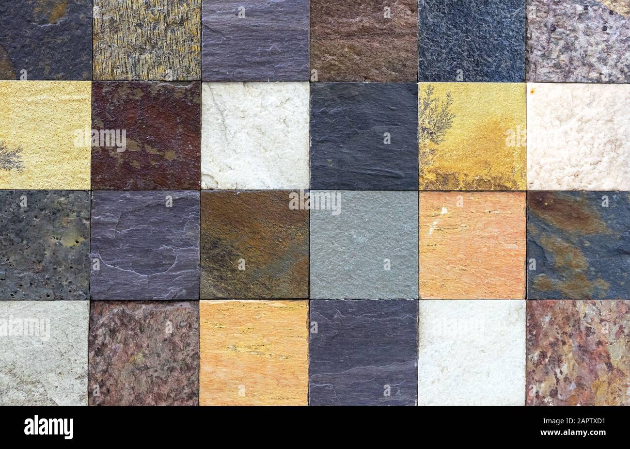 Multi-colored squares from of natural stone for room decor. Blocks made ...