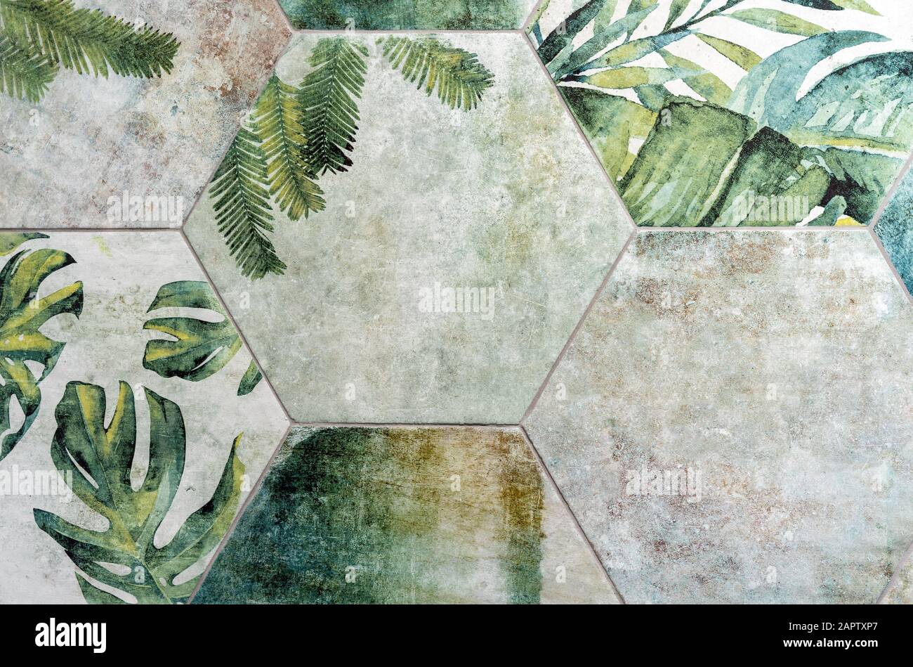 Porcelain tile with floral ornaments. Texture of aged ceramic tiles ...