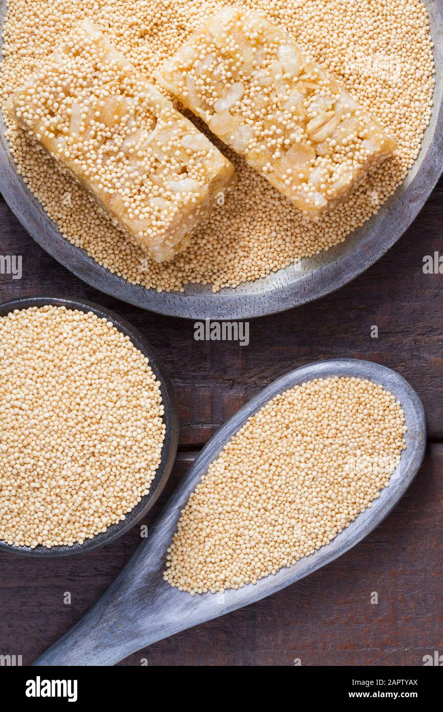 grains and amaranth energetic bar on the table - Amaranthus Stock Photo ...