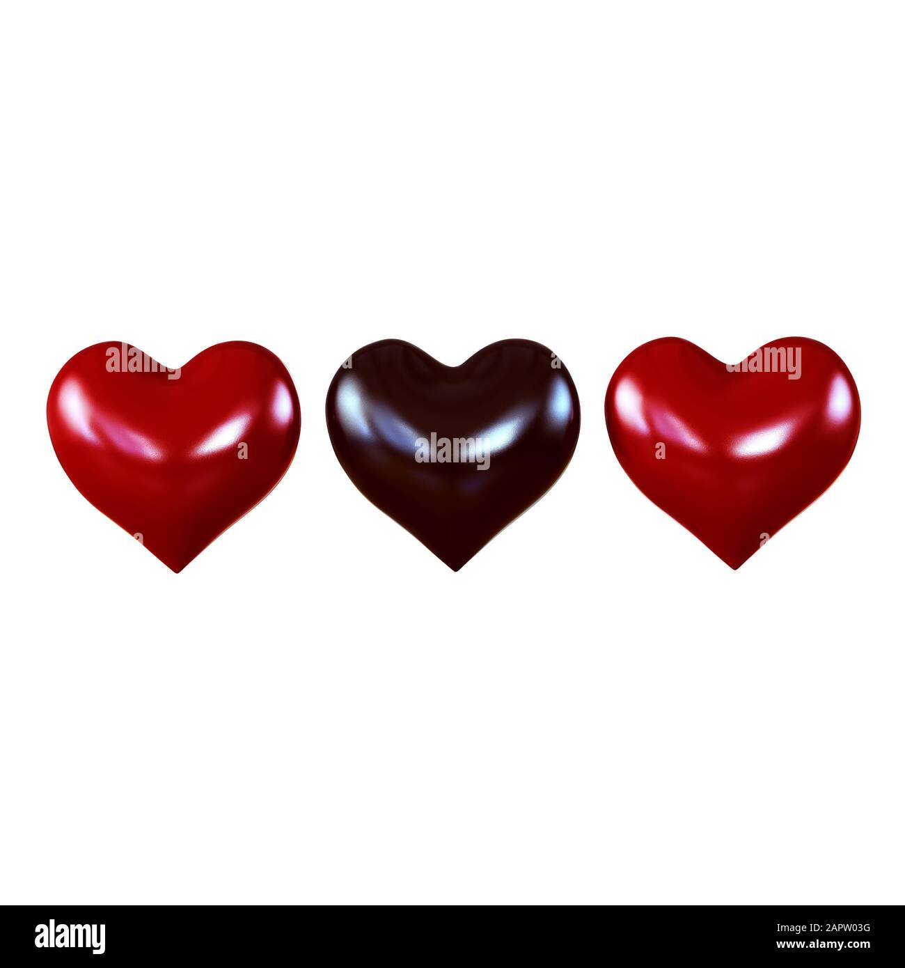 Three hearts black in the middle 3d rendering Stock Photo - Alamy