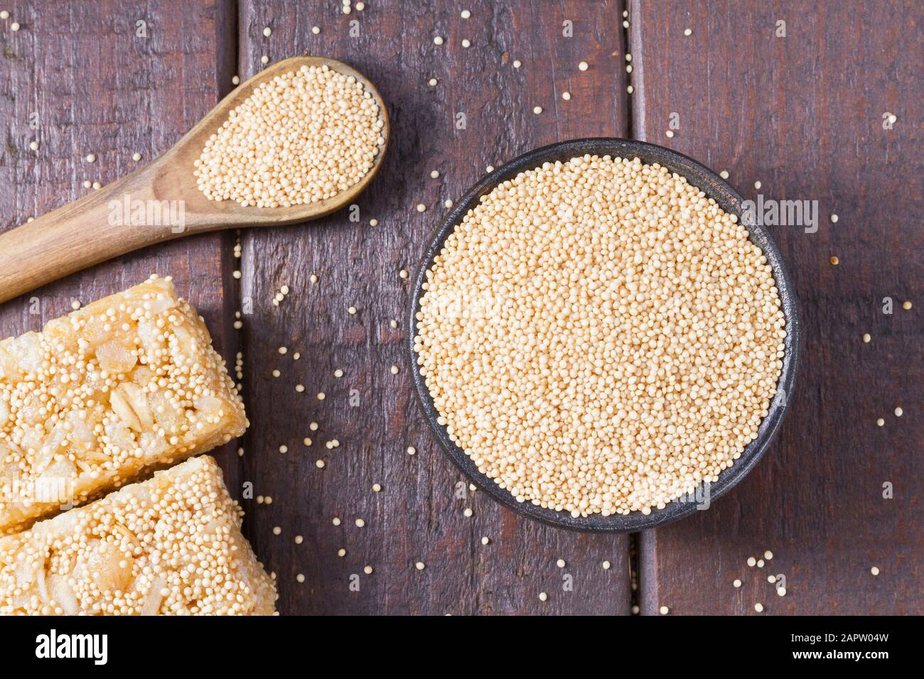 grains and amaranth energetic bar on the table - Amaranthus Stock Photo ...