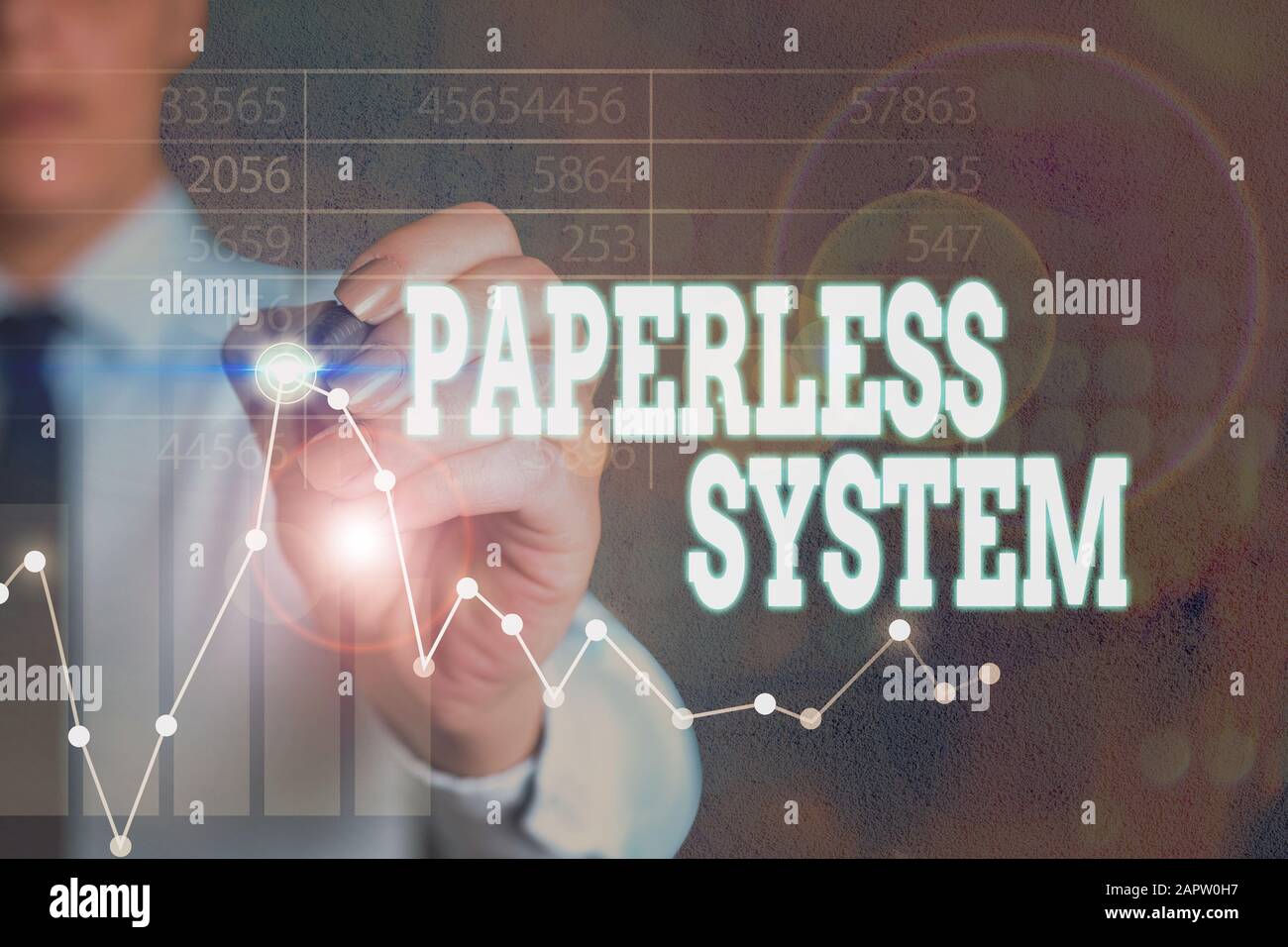 Writing note showing Paperless System. Business concept for storage or ...
