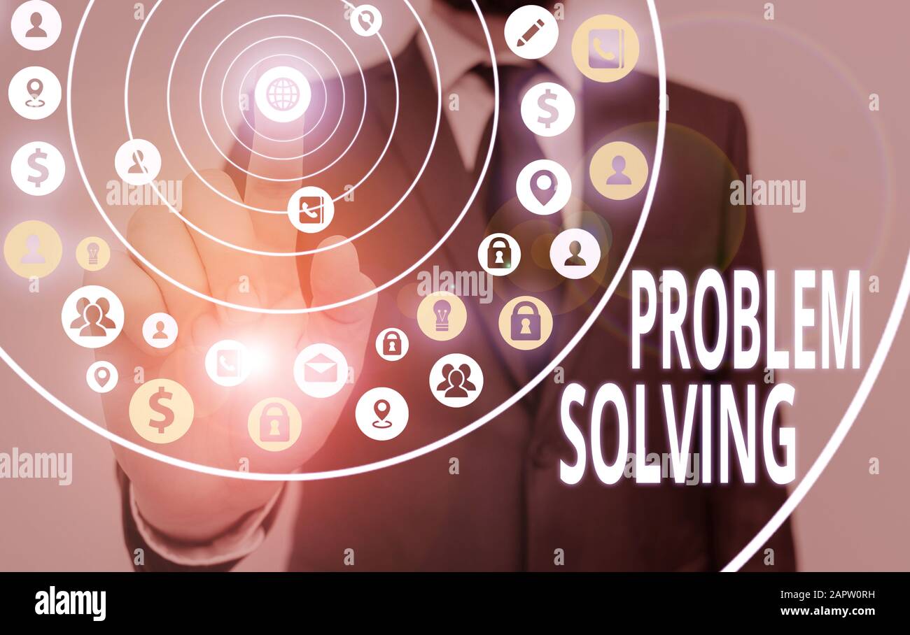 Writing note showing Problem Solving. Business concept for process of finding solutions to ...