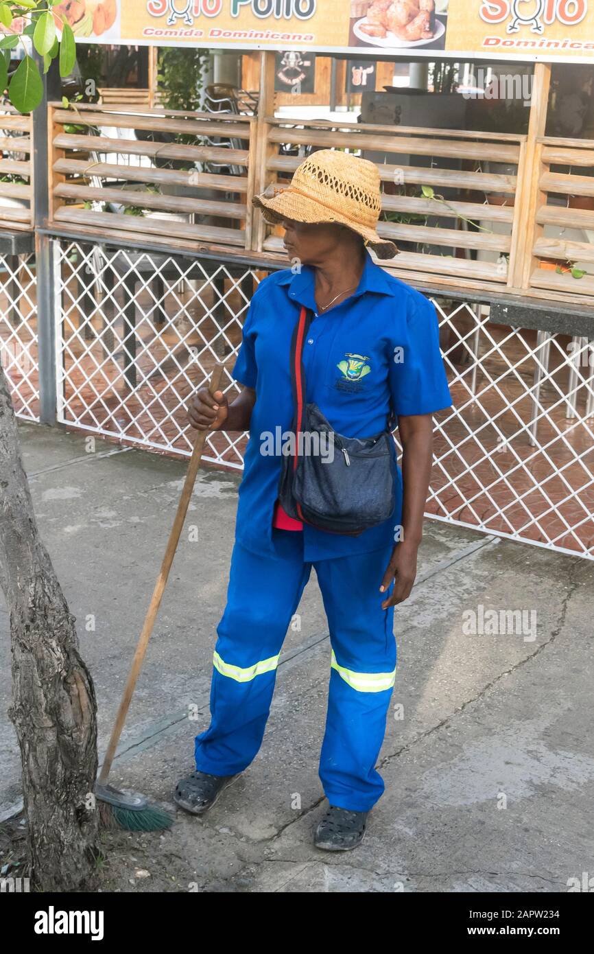 A nature conservation worker cleans the area, Dominican Republic Stock ...