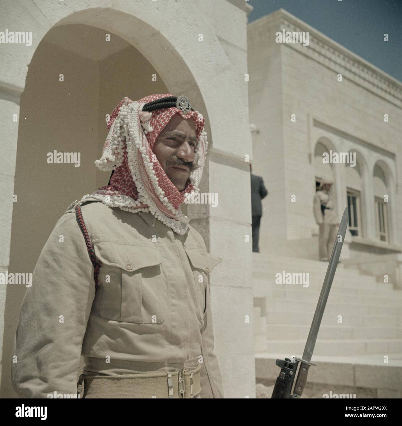 Middle East: Jordan 1953 Jordanian soldier with bayonet on the rifle in ...