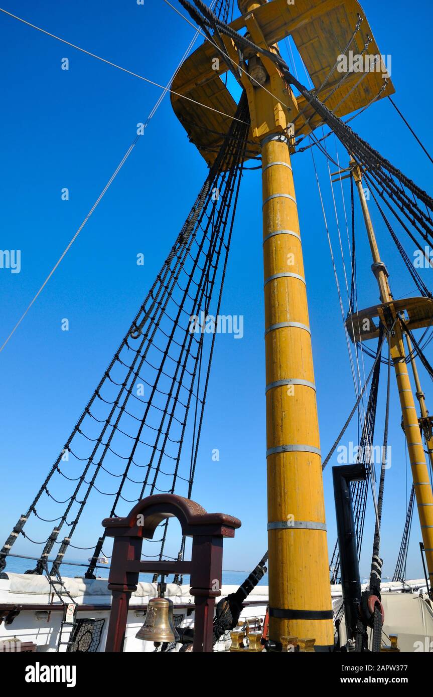 Views of the rigging, mast and bow of the museum ship, the 19th century ...