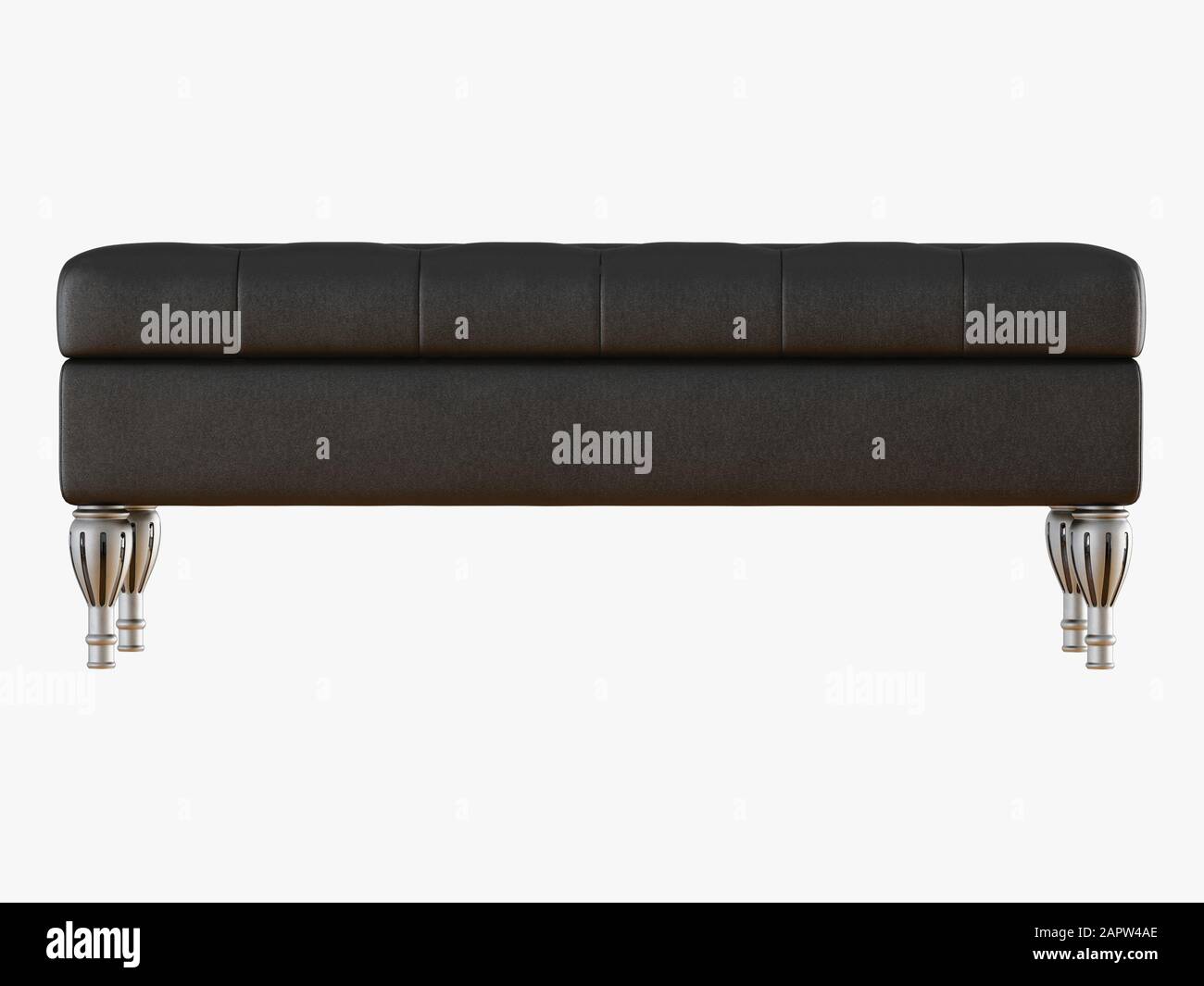 Bench capitone black front view white isolated background 3d rendering ...