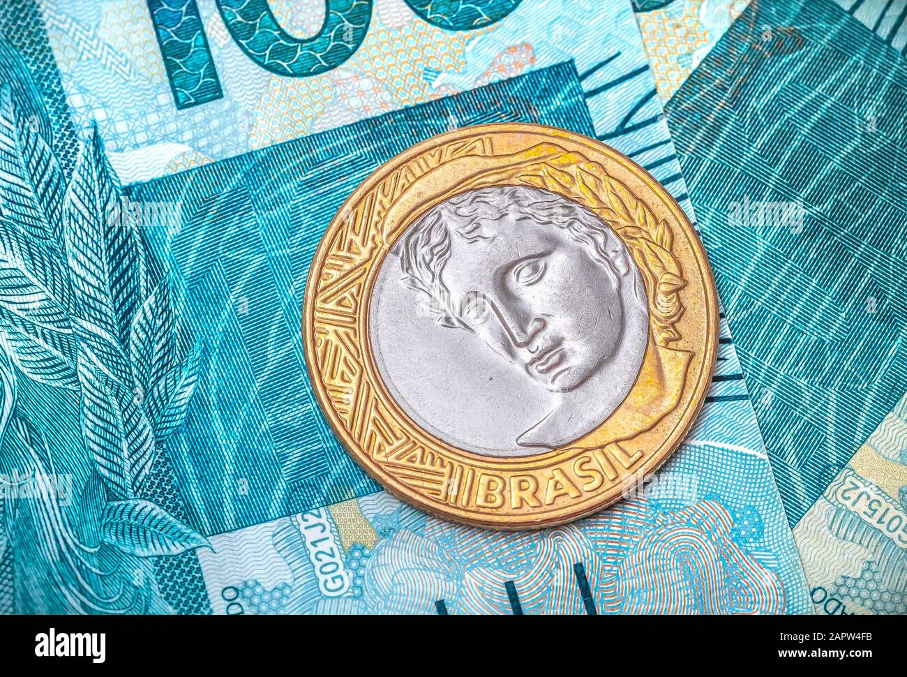 Real currency, money from brazil. Brazilian banknotes and coins ...