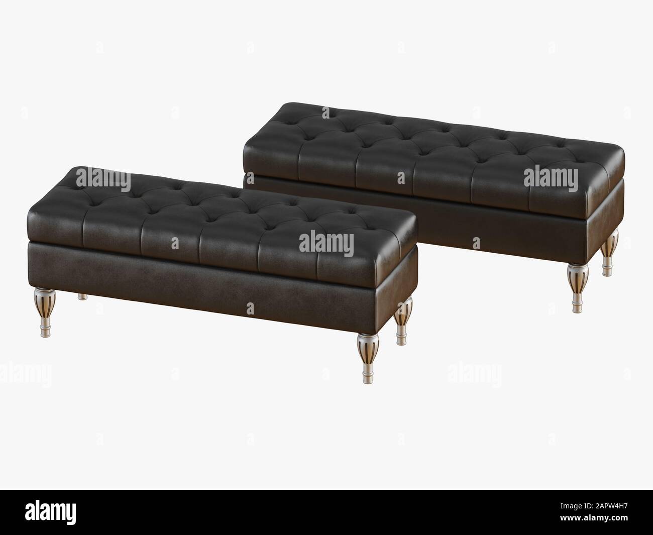 Two bench capitone black white isolated background 3d rendering Stock ...